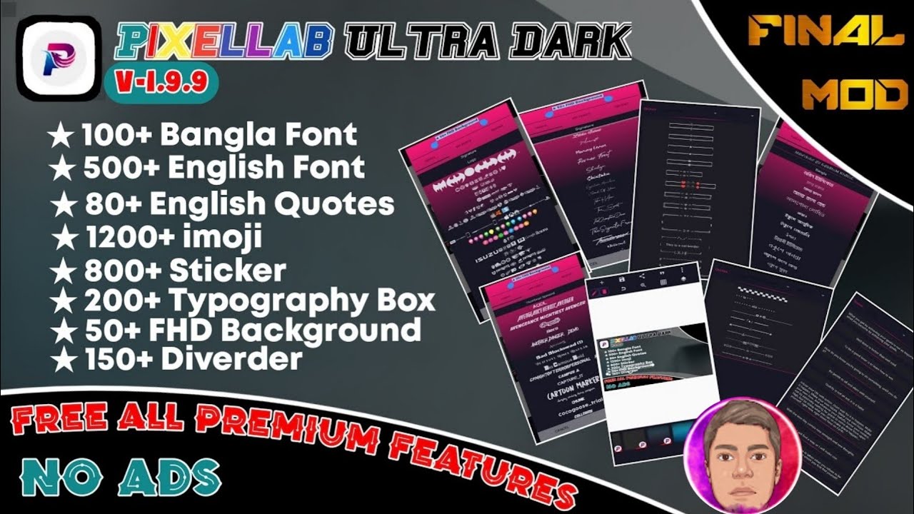PixelLab Premium Mod Apk Bangla English Stylish fonts added Stickers ...