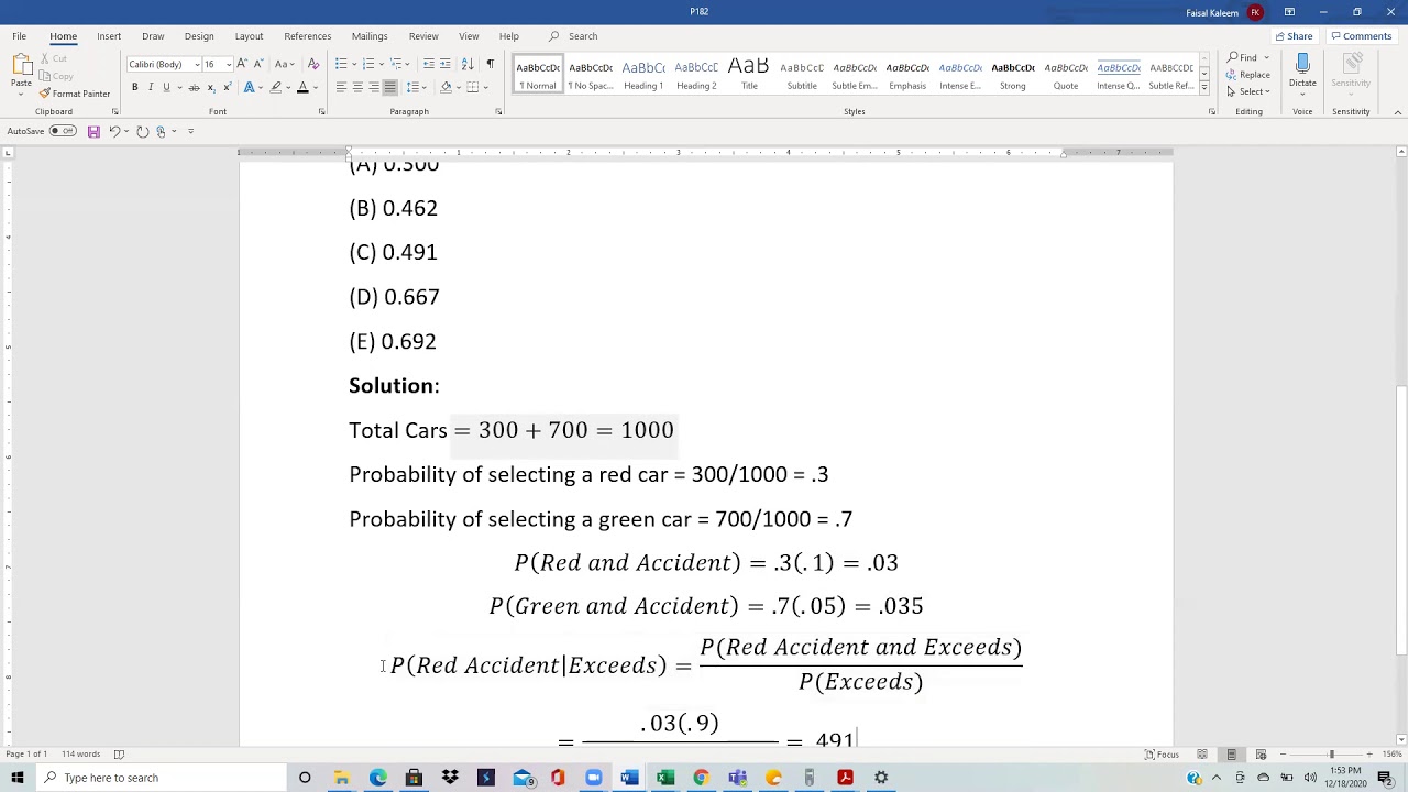 Actuarial SOA Exam P Sample Question 133 (once 182 ) Solution - YouTube