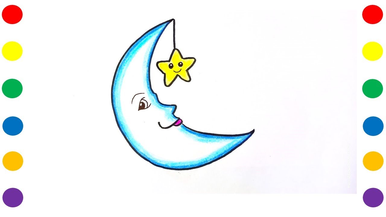 how to draw a cute moon with star - YouTube