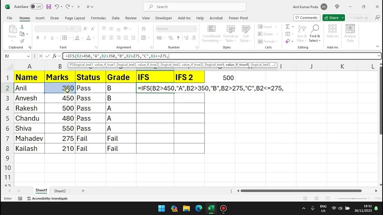 Excel IFS Function with Examples - Excel Tutorial 18 - YouTube