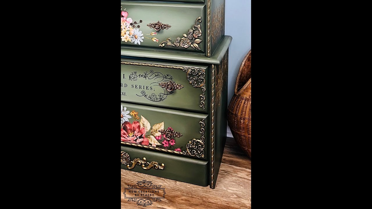 Furniture Makeover w/ Golden Ash Gel Stain, Royal Damask Raised Stencil ...