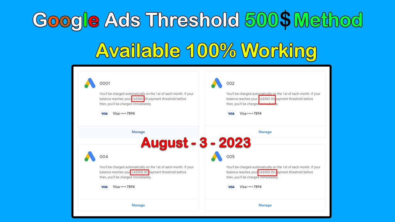 Google Ads (500$ Threshold Method) 100% Working Threshold Method FR - YouTube