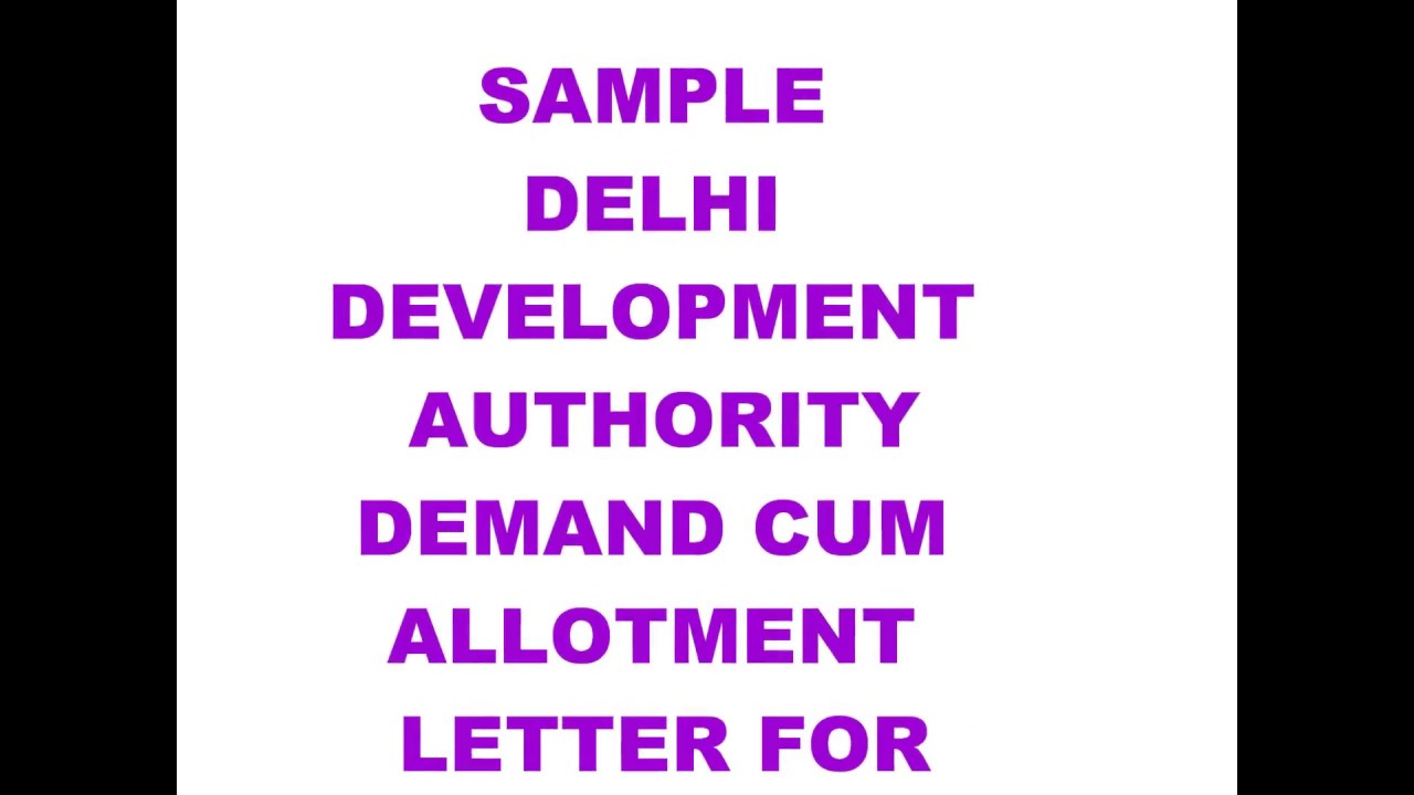DELHI DEVELOPMENT AUTHORITY (DDA) Demand Cum Allotment Letter Housing ...