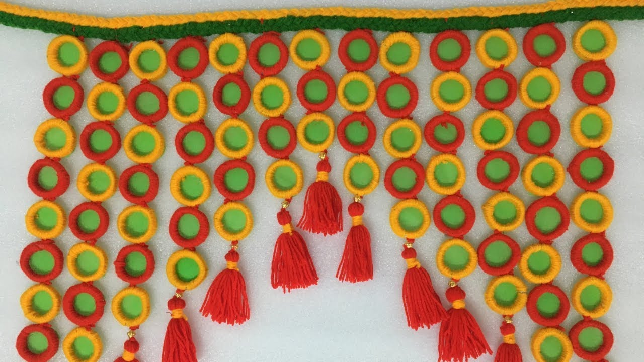 Woolen Craft Ideas – Jhalar Toran Making Idea Using Shopping Bag ...