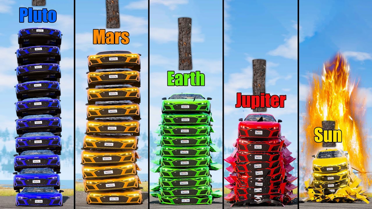 Gravity Difference #9 - Earth, Pluto, Jupiter, Mars, Sun - Beamng drive - YouTube