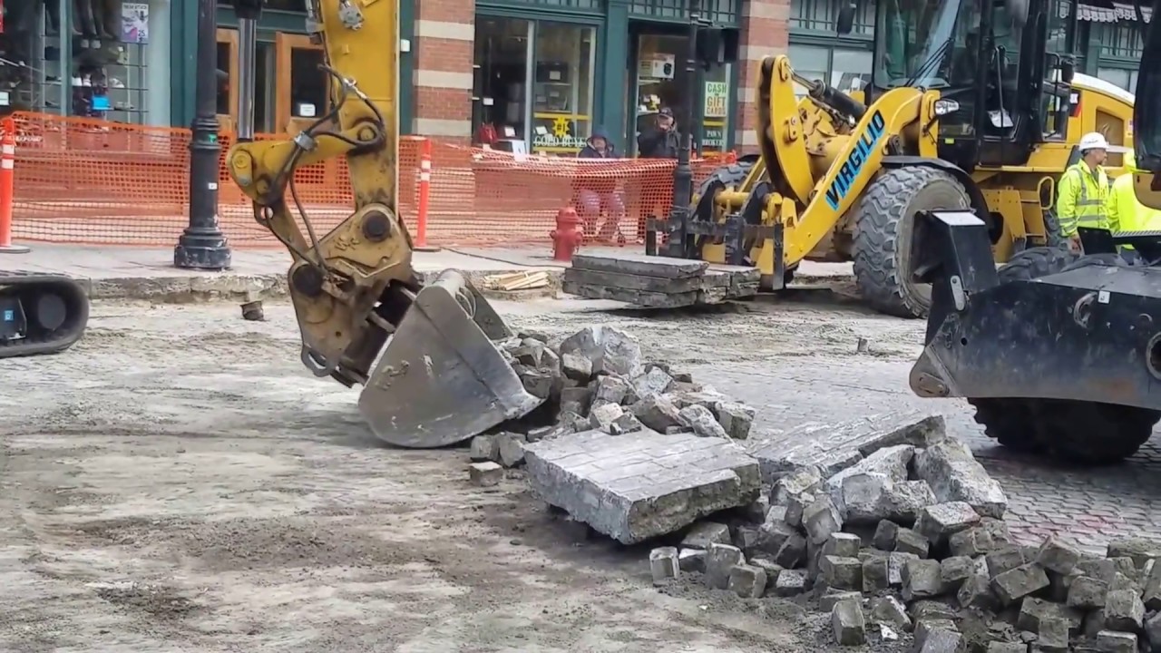 Lowell cobblestone removal Nov 2017 - YouTube