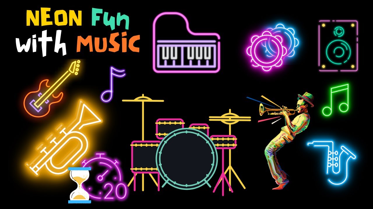 Neon Fun With Music Instruments | Bright Neon Objects With Jazz Music # ...