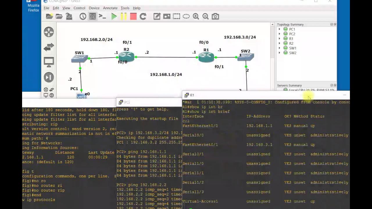Configuring Routing Protocol RIP Version 2 On GNS3 - YouTube