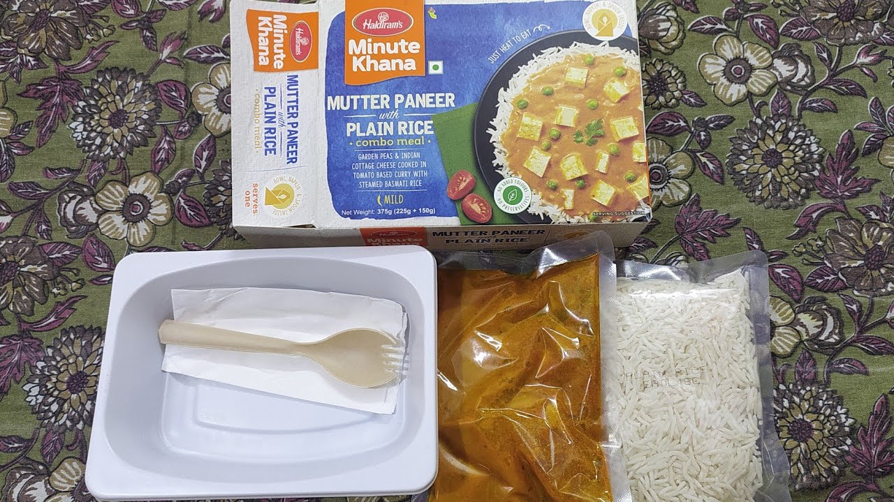 Mutter paneer with plain rice minute khana review - YouTube