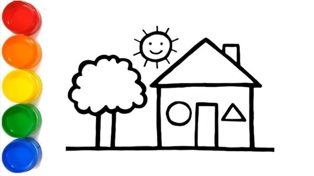 A hut drawing with colour | How to draw hut | easy step by step drawing ...