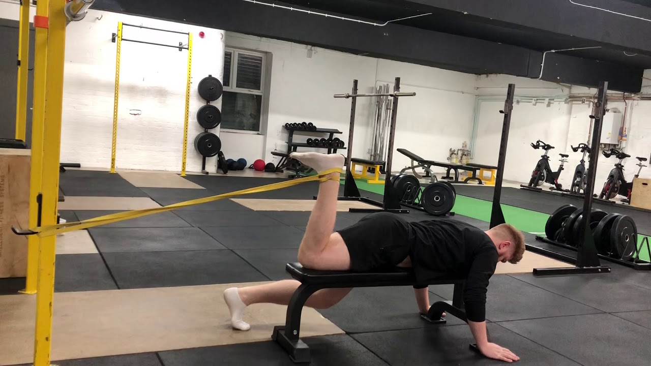 Resistance Band Single Leg Lying Hamstring Curl - YouTube