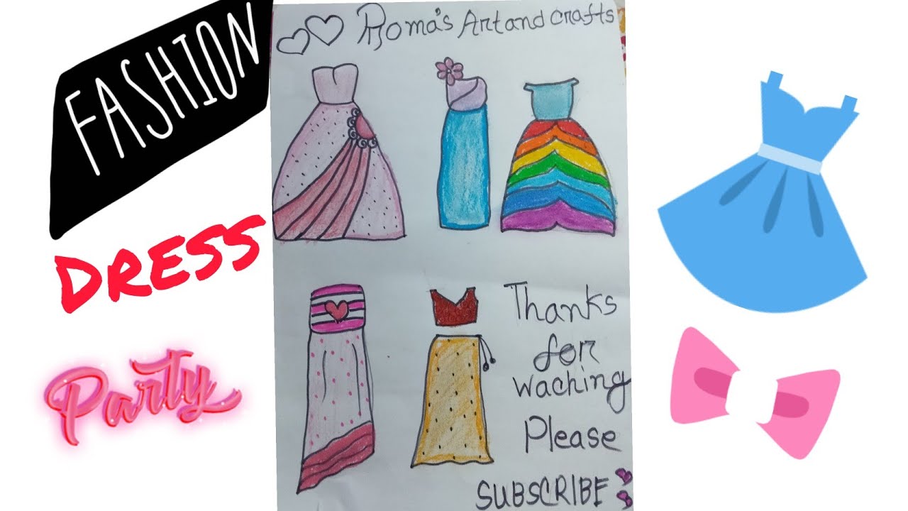 5 dresses drawing tutorial || easy way to draw beautiful dresses ...