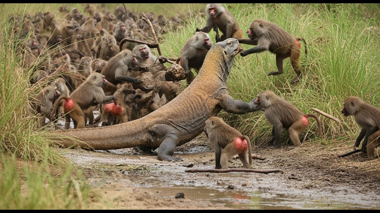 Komodo Dragon vs Baboons: Brave Defense & Epic Wildlife Battle - YouTube
