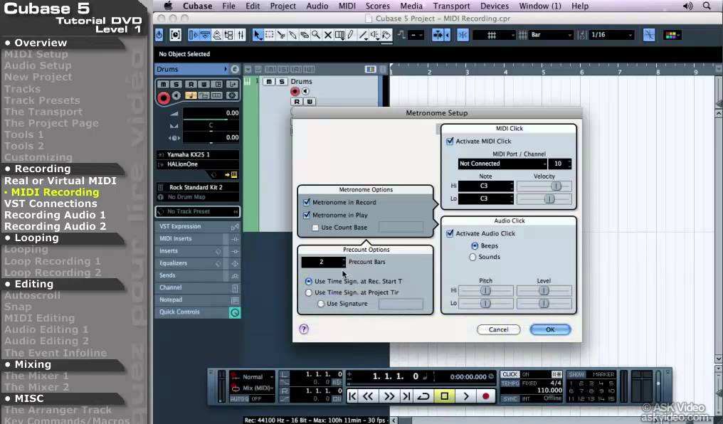Tutoriel Cubase 5 en Français leçon 12 Midi recording - YouTube