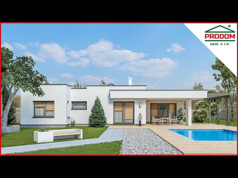 ARKADA 1 - Masonry atrium family house with a double garage, a flat roof and a large covered terrace