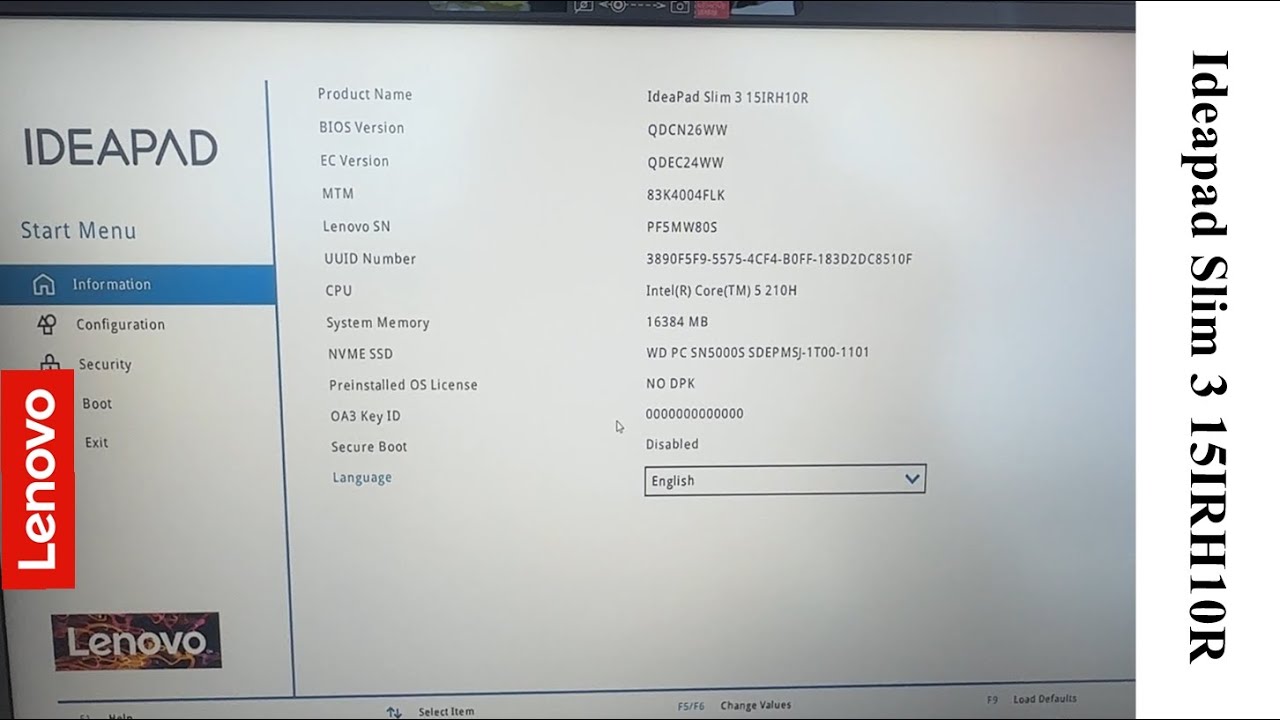 Lenovo Ideapad Slim 3 15IRH10R - How To Enter Bios (UEFI) & Boot Menu ...