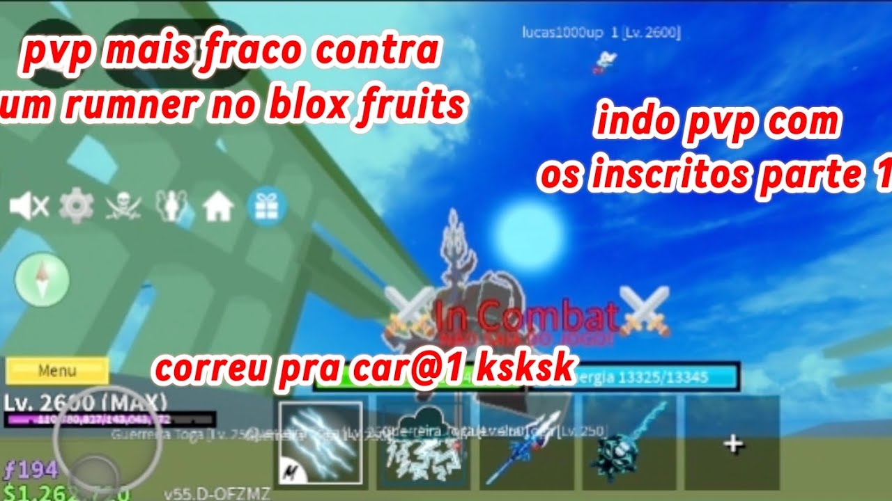 indo pvp com o maior runner no blox fruits🤣 pvp com os inscritos parte ...