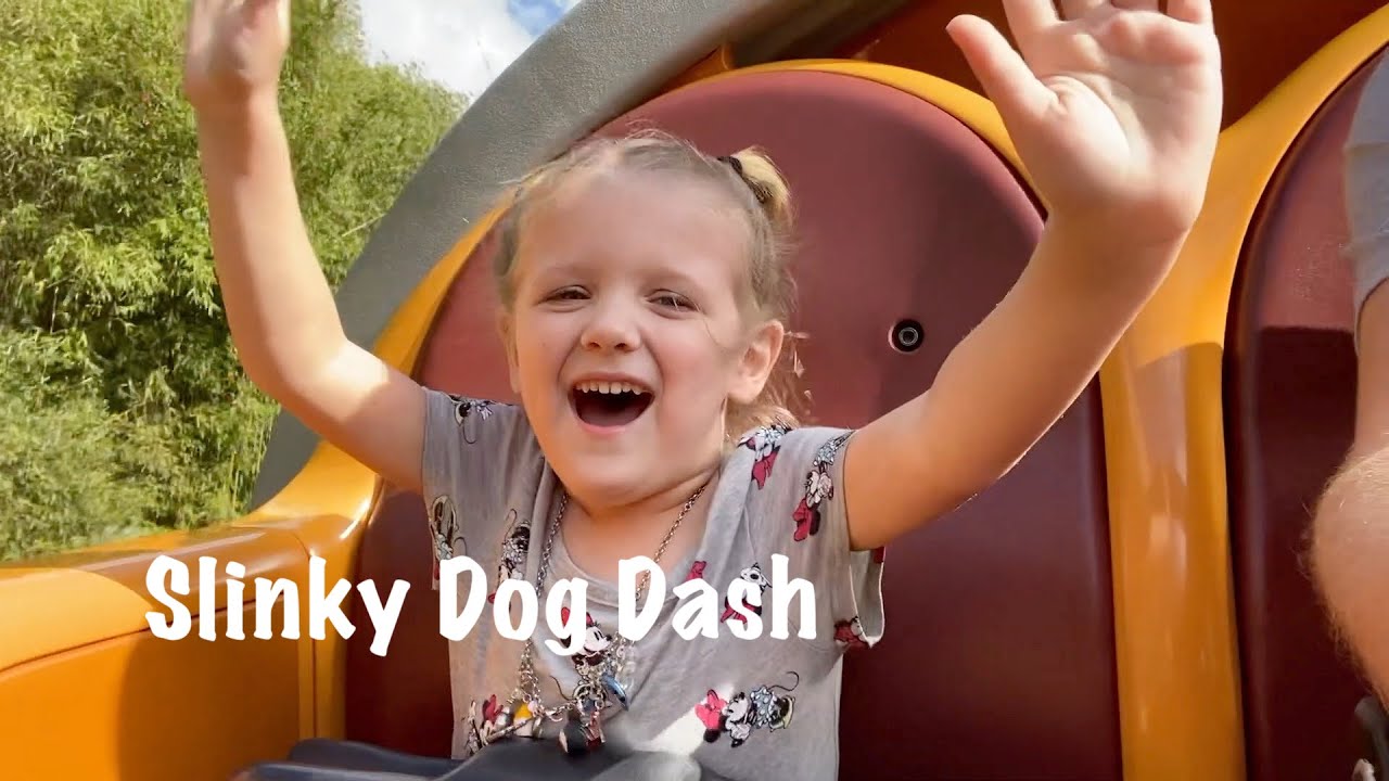 Hollywood Studios: Grace's First Ride on Slinky Dog Dash - YouTube