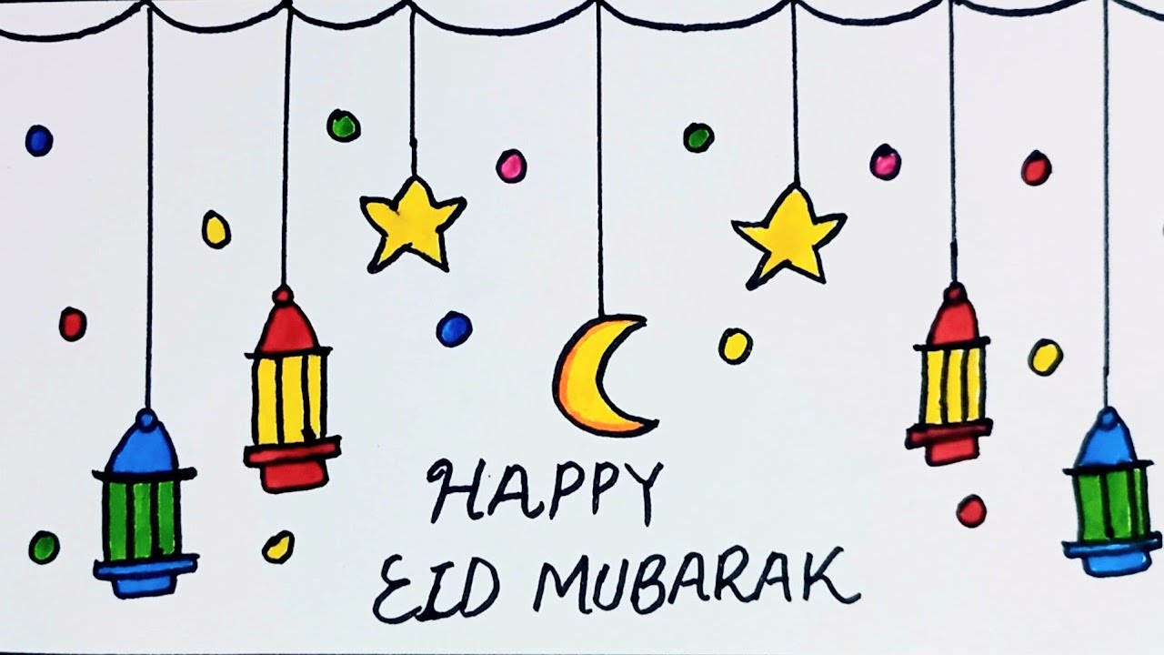 Eid Festival Drawing | How to draw Eid ul fitr drawing | Eid mubarak ...