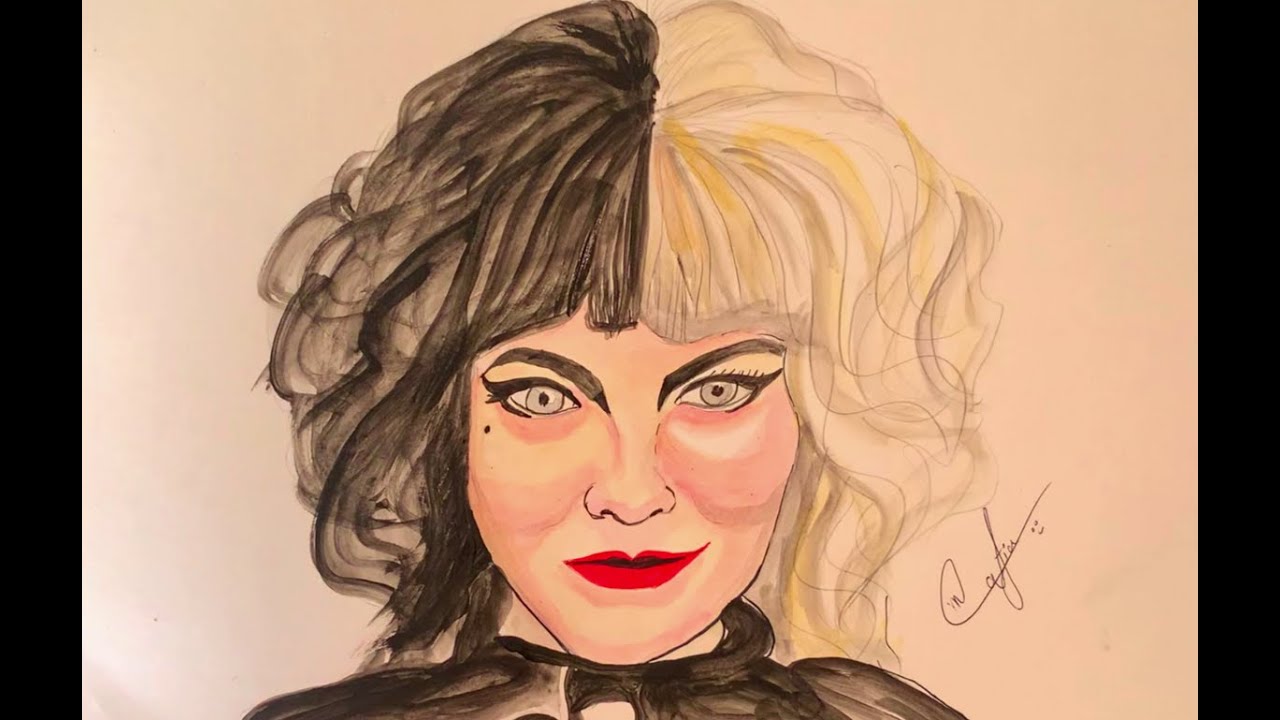 How to draw emma stone on cruella realistic sketch step by step - YouTube