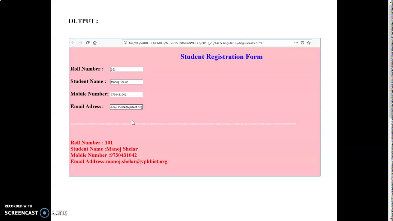Ass5 Student Registration form using AngularJS - YouTube