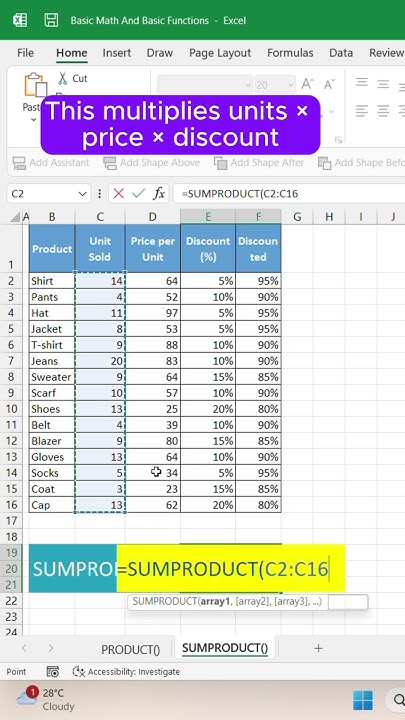 SUMPRODUCT Function in Excel | Multiply & Sum in One Step! - YouTube
