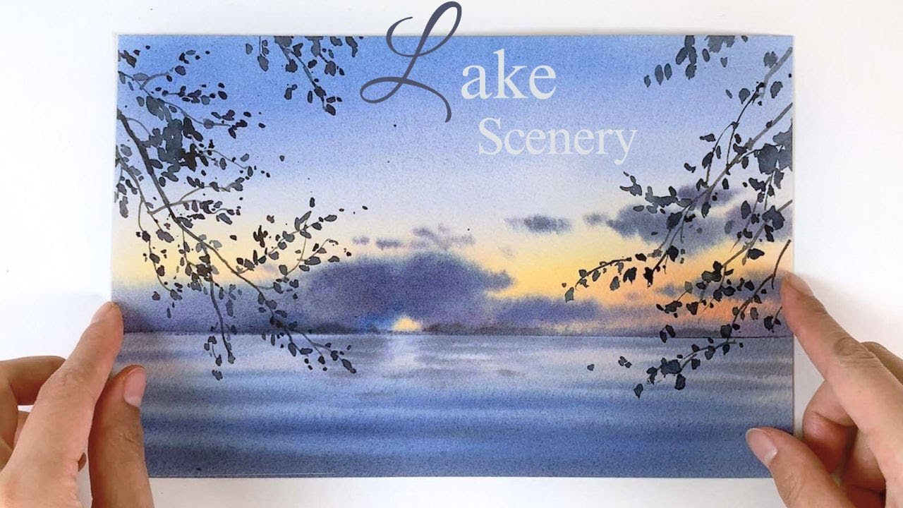How to Paint a Lake Scenery with Watercolor ｜Easy Watercolor Painting ...
