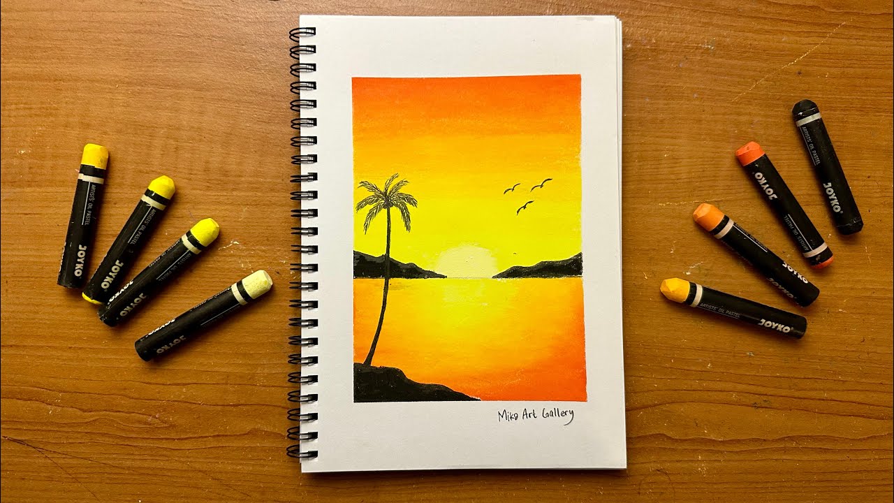 Cara mudah menggambar sunset | How to draw sunset with oil pastel - YouTube