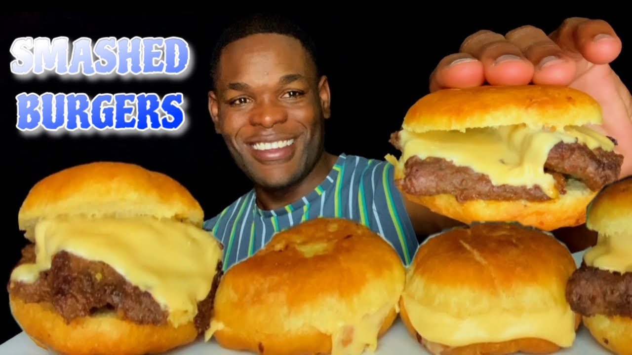 SMASHED BURGERS MUKBANG | JAMAICAN FRIED DUMPLING BURGERS | MELINDAS ...