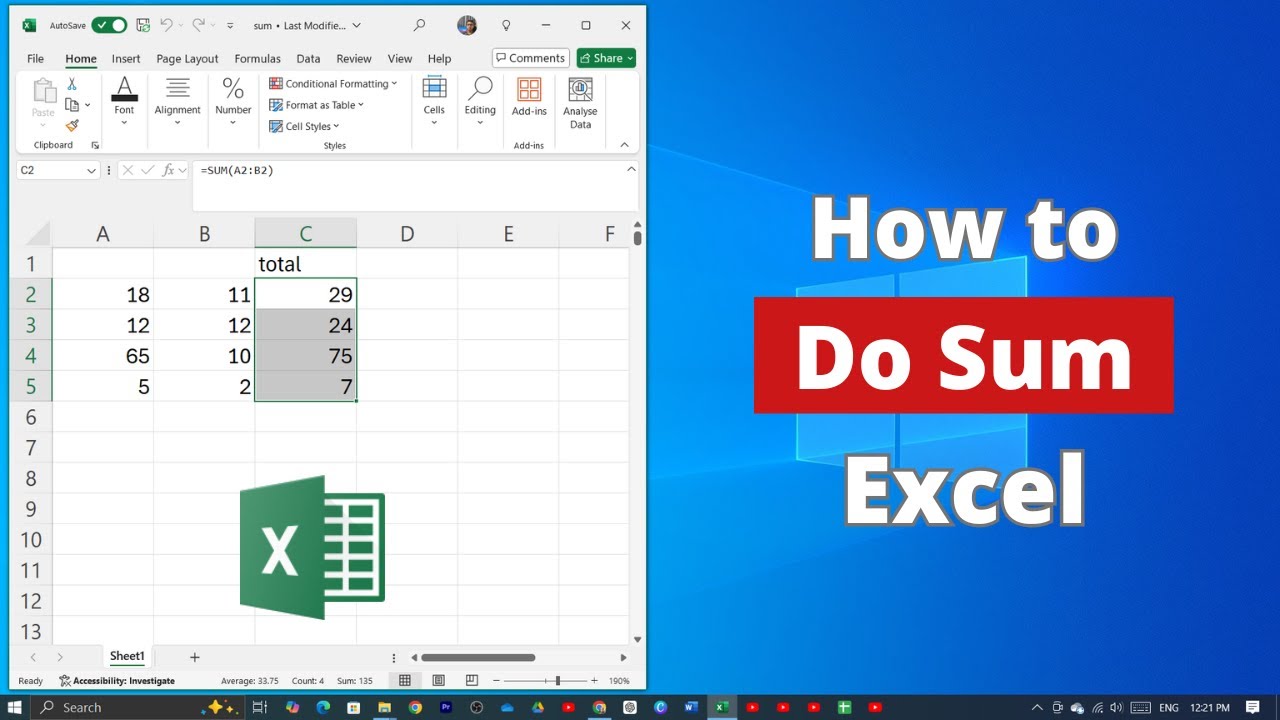 How to Do Sum on Microsoft Excel - YouTube