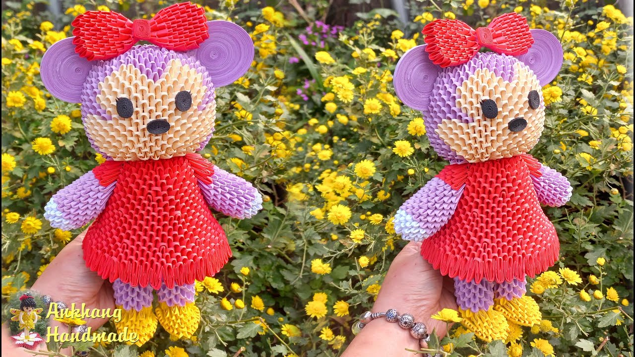 3d origami Minnie mouse tutorial P2 | DIY making paper Minnie mouse ...