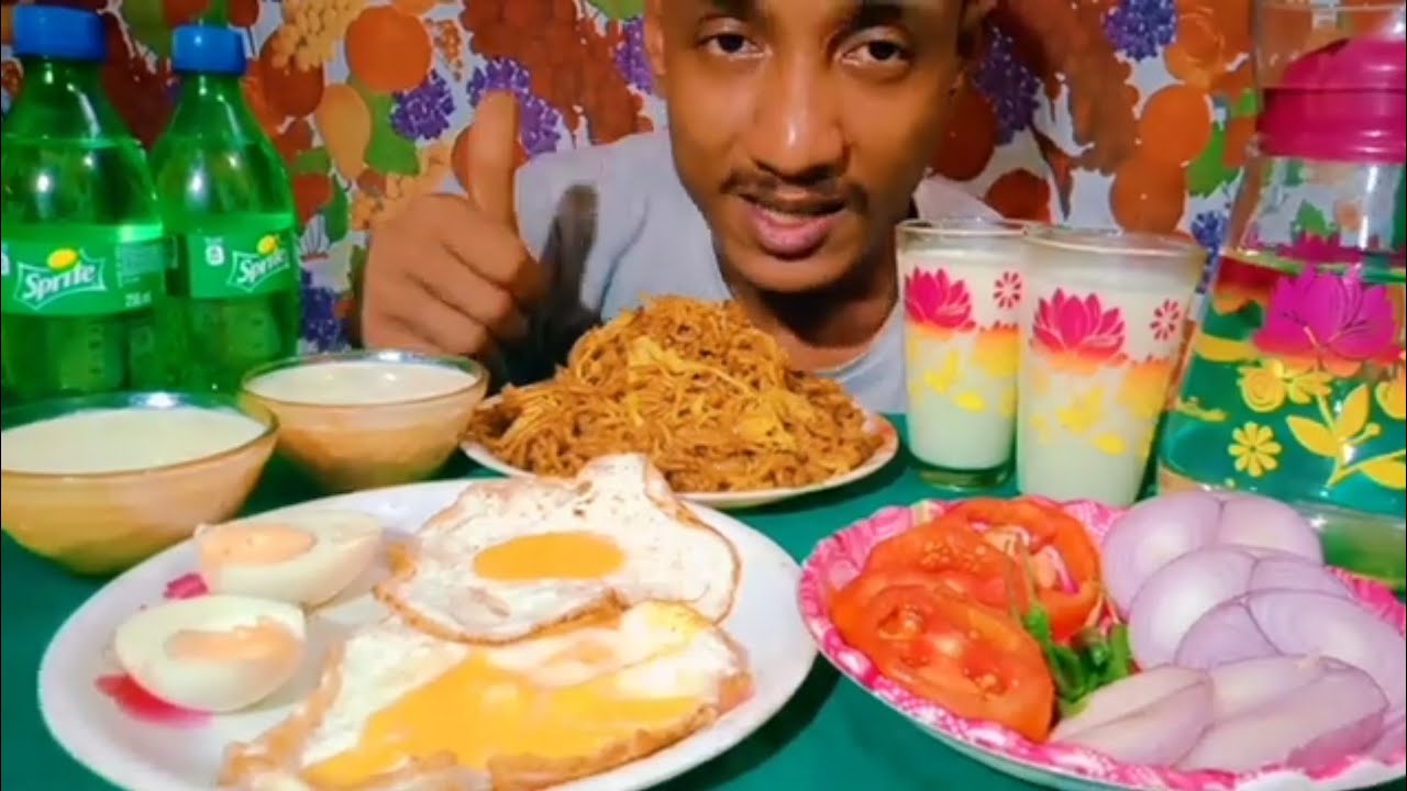 today show you eating chaumin with egg pouch and milk, sprite, dahi ...