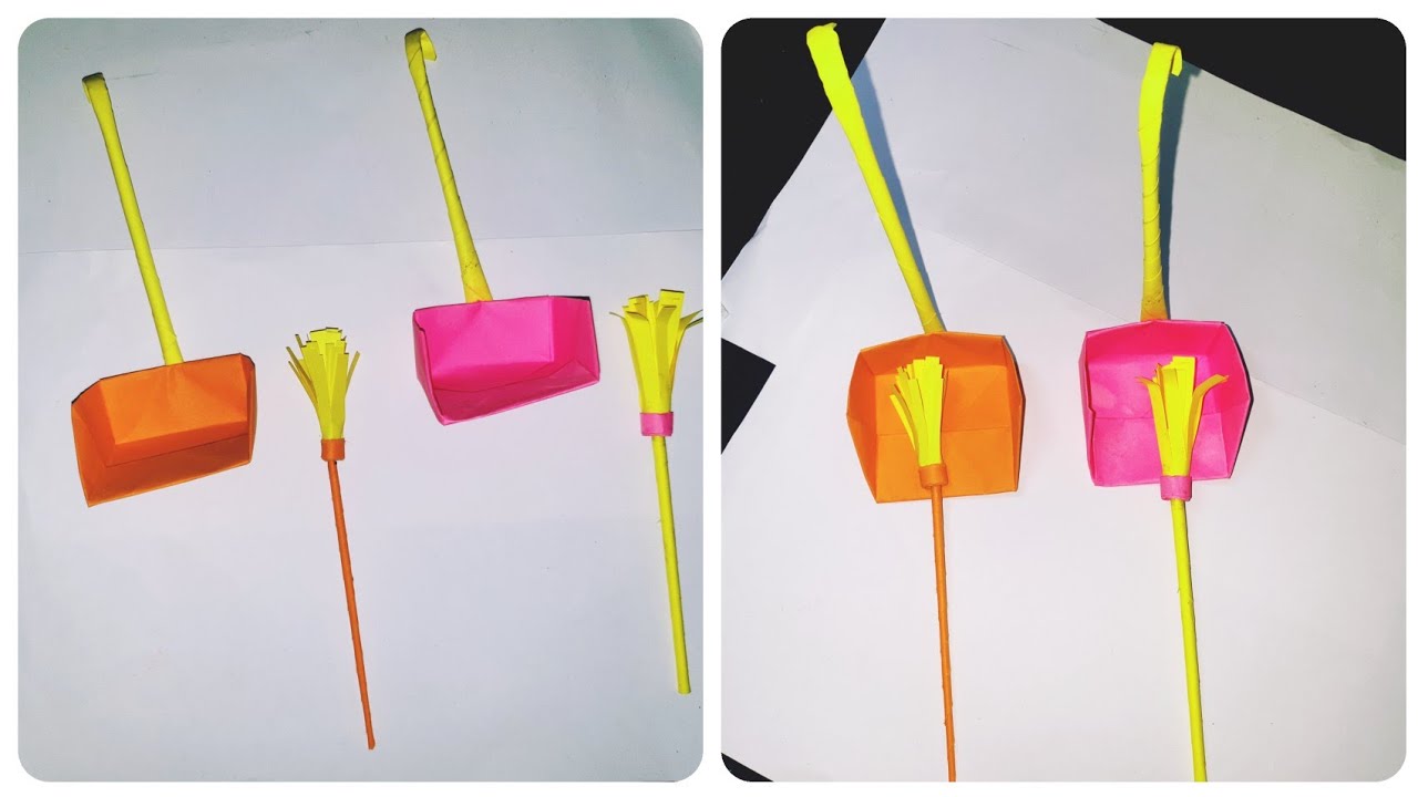 DIY MINI PAPER BROOM AND DUSTPAN | ORIGAMI CLEANING TOOLS | EASY ...