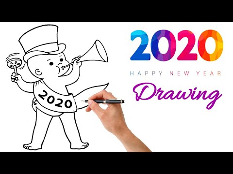 Happy new year | How to draw new year drawing | New year drawing kaise ...