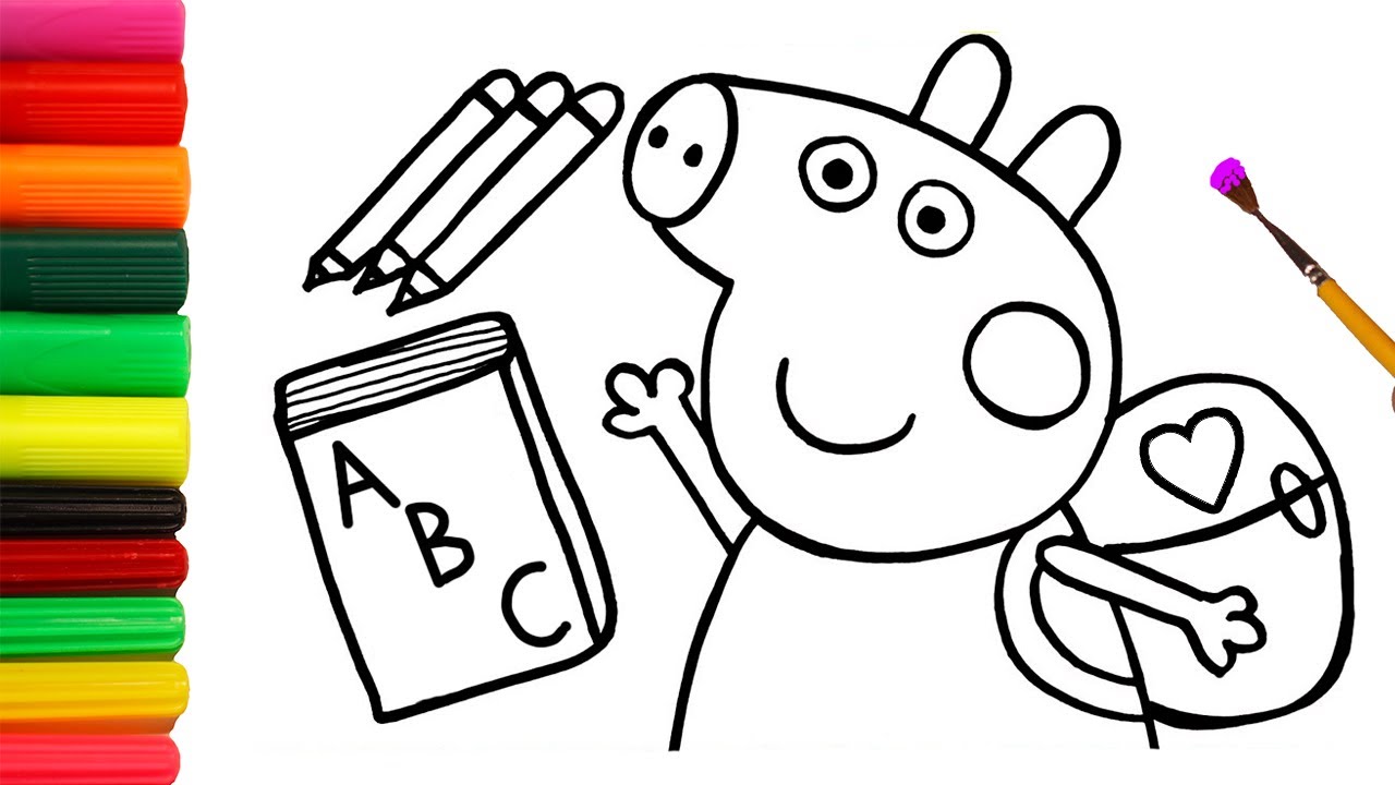 How to draw Pepa pig and color it? Peppa Pig goes to school.🐷📚 ️🎒 - YouTube