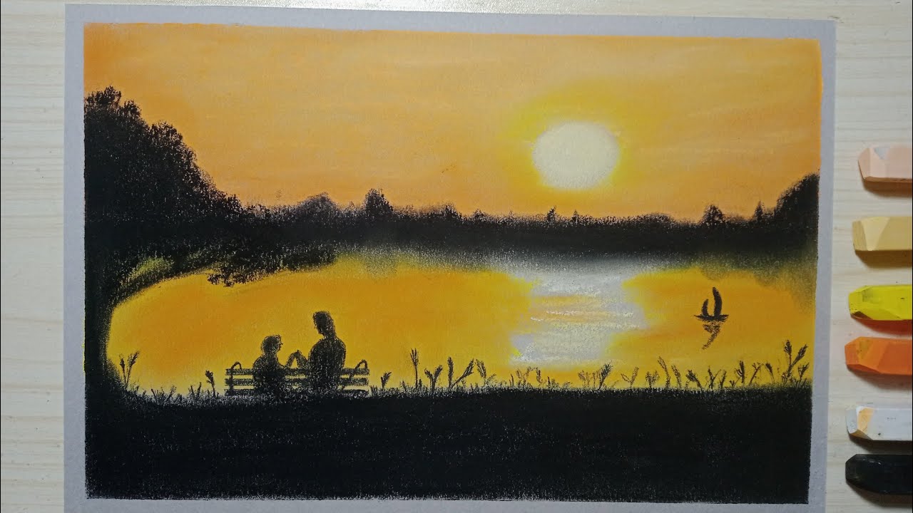 How to draw a sunset scenery with an old couple / soft pastels / step ...