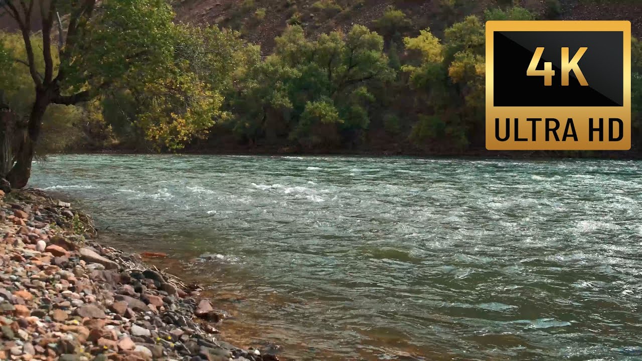 Calm Mountain River flowing 4k. Relaxing River Sounds, Nature White ...
