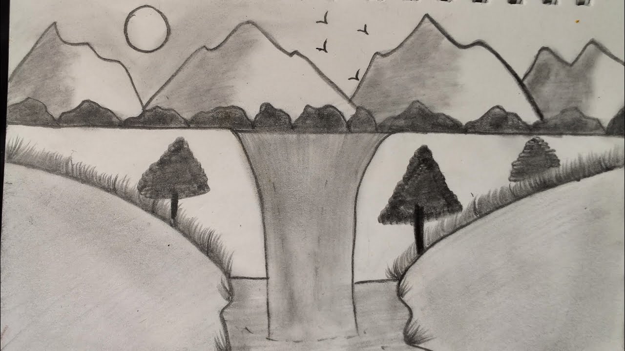How to draw a simple Landscape - Easy pencil drawing - YouTube