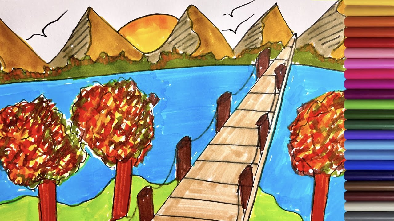 How to Draw a Landscape for Kids Easy - YouTube