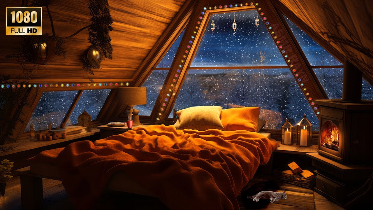 Cozy Attic Hideout Ambience - Blizzard and Fireplace Sounds for ...
