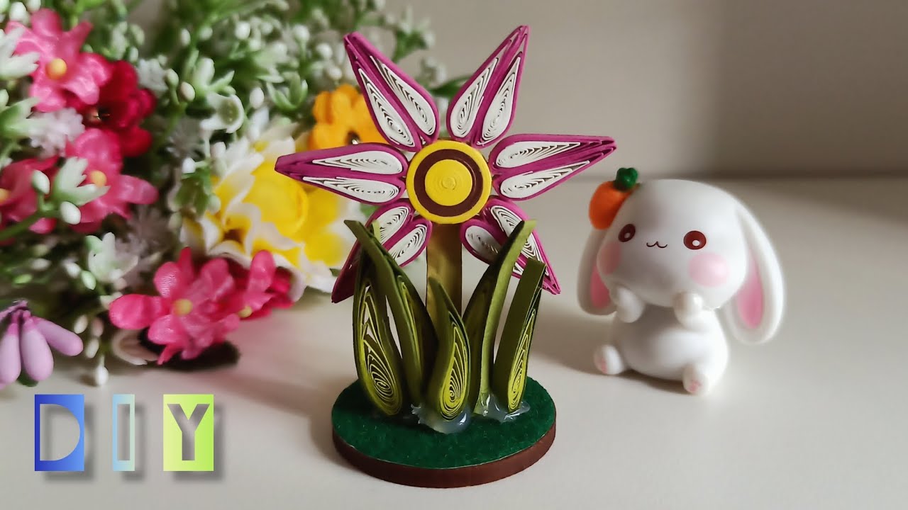 DIY: Cute miniature paper quilling flower plant making idea - YouTube