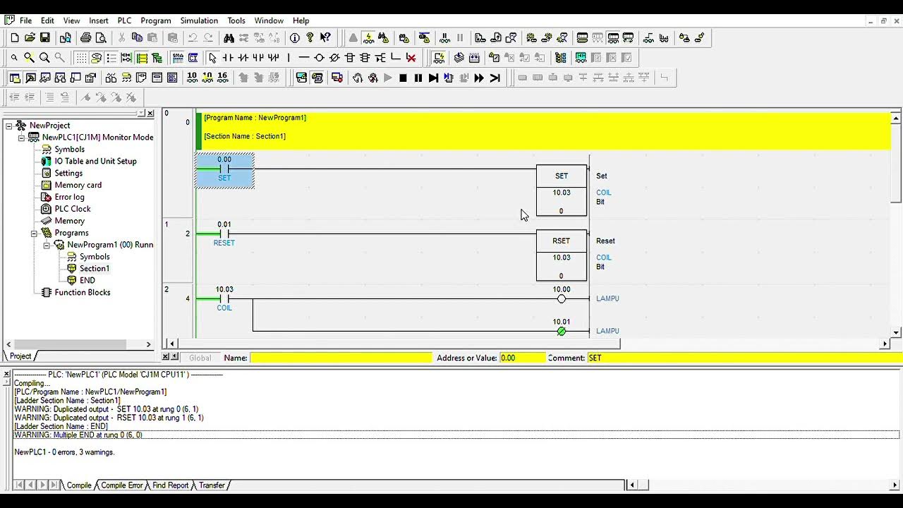 Simulasi fungsi Set & Reset pada CX Programer - YouTube