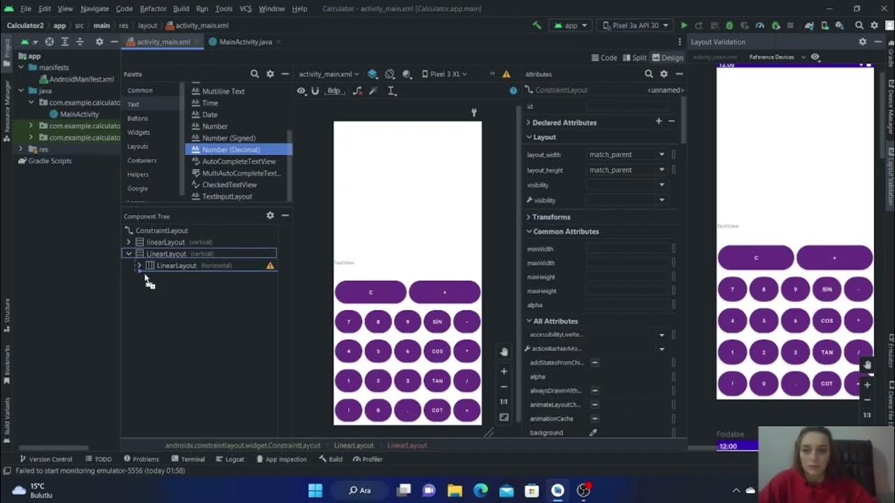 Hesap Makinesi-1b | TextView ve EditText Ekleme, Boyutlandırma |Android Studio - java - YouTube