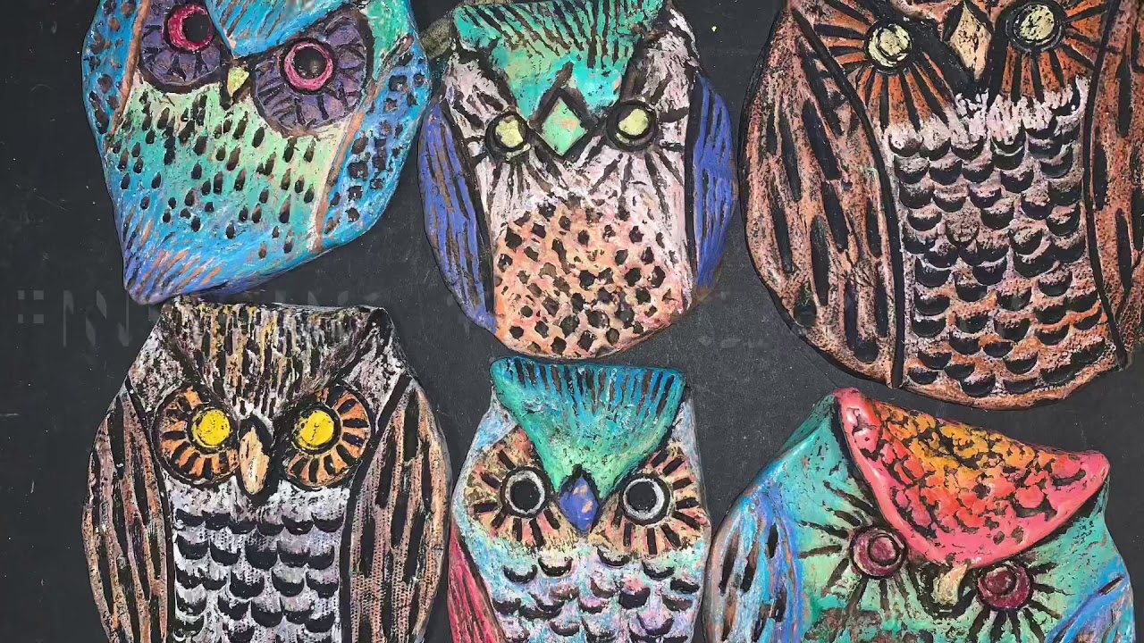 Finishing Owls with Crayons and Ink mixture - YouTube