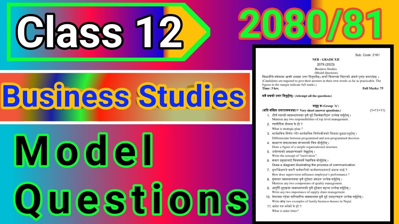 NEB Class 12 Business Studies Model Questions 2080/81 | Mk Teach| - YouTube
