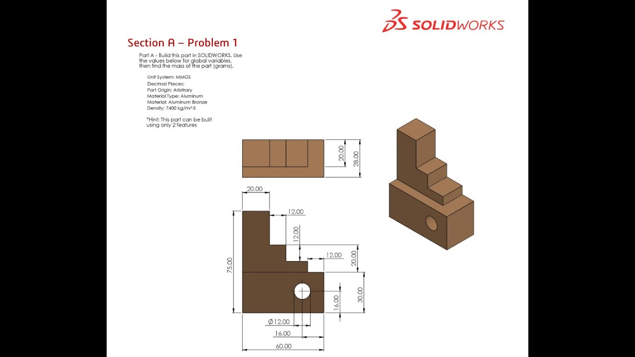 Solidworks CSWA Exam Practice | PART MODELLING | Section A - 1 - YouTube