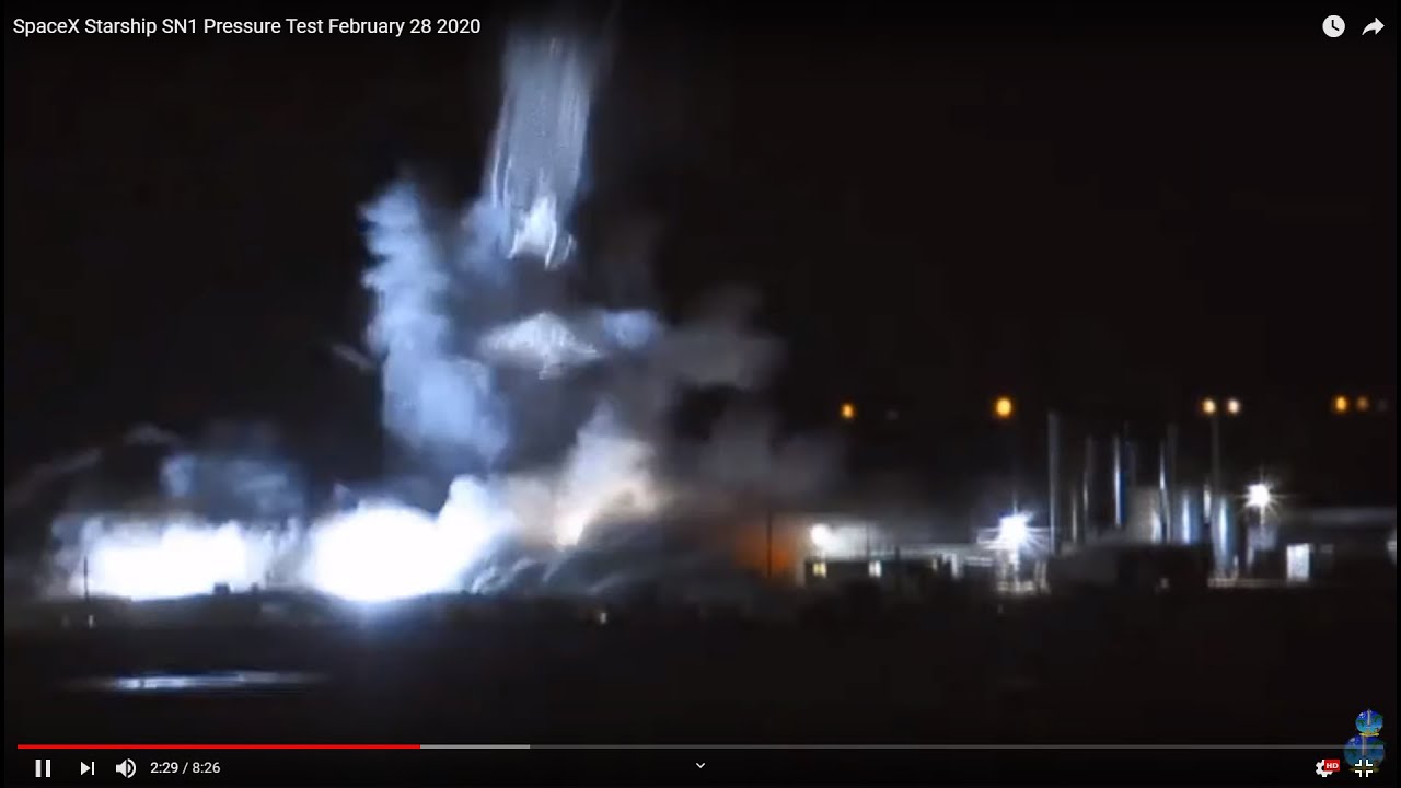 SpaceX Starship SN1 Pressure Test February 28 2020 - YouTube