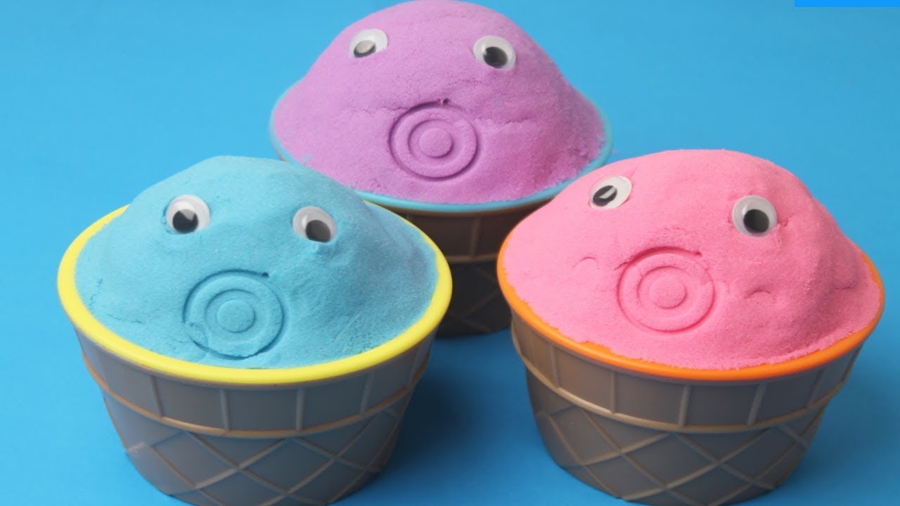 Learn Colors with 3 Colors Kinetic Sand Ice Cream Cups and Magic ...