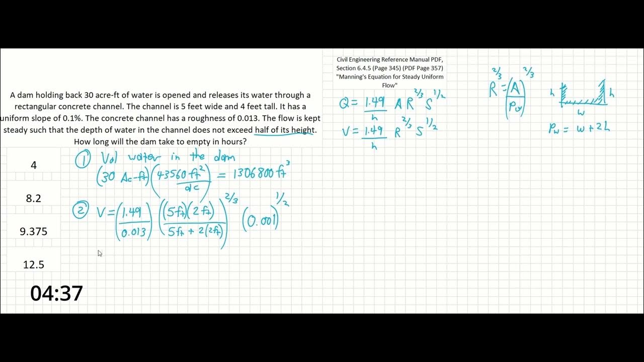 PE Exam Practice Problem #42: Water Resources | Open Channel Flow - Mannings Equation - YouTube