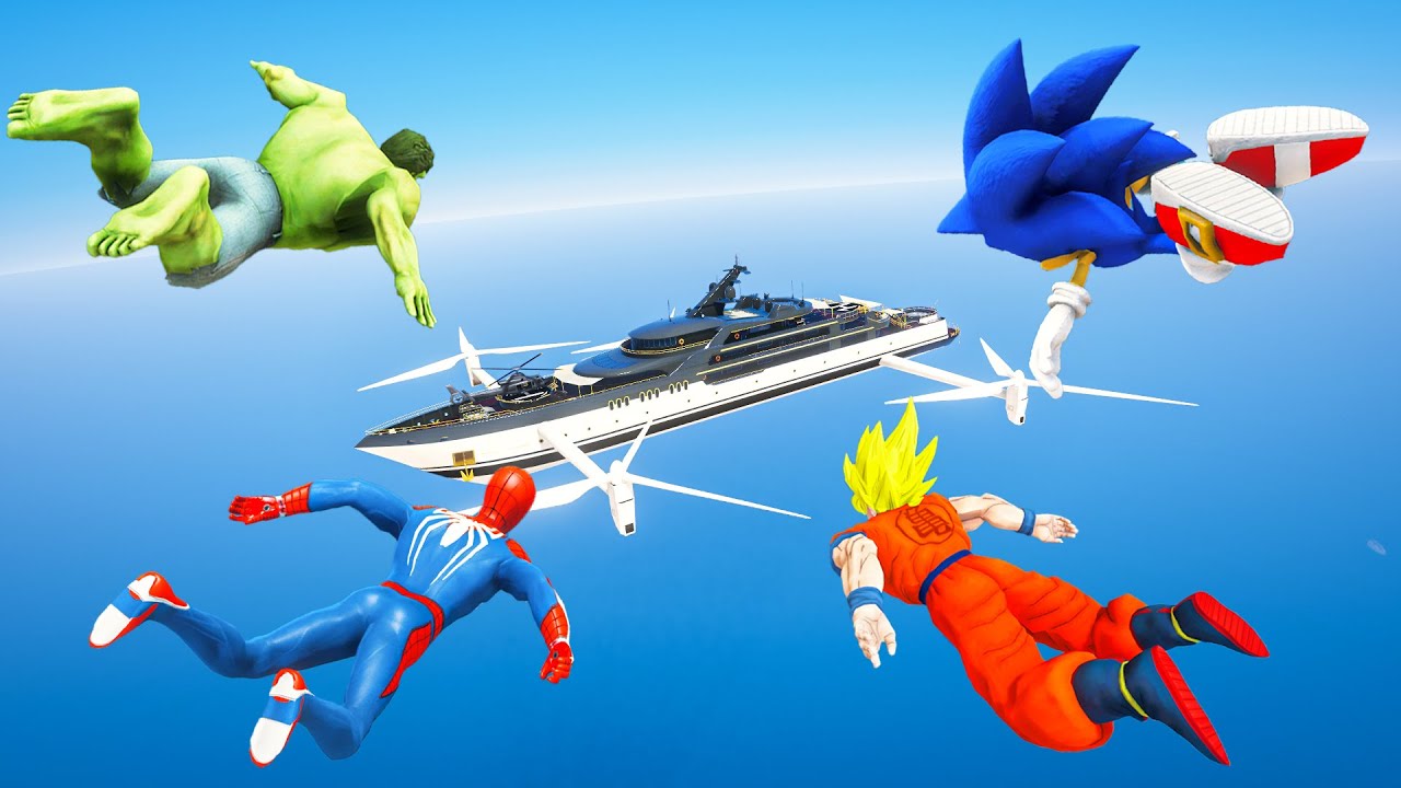 ALL SUPERHEROES SKYDIVING CHALLENGE | Spiderman, Sonic & Hulk Flying on ...